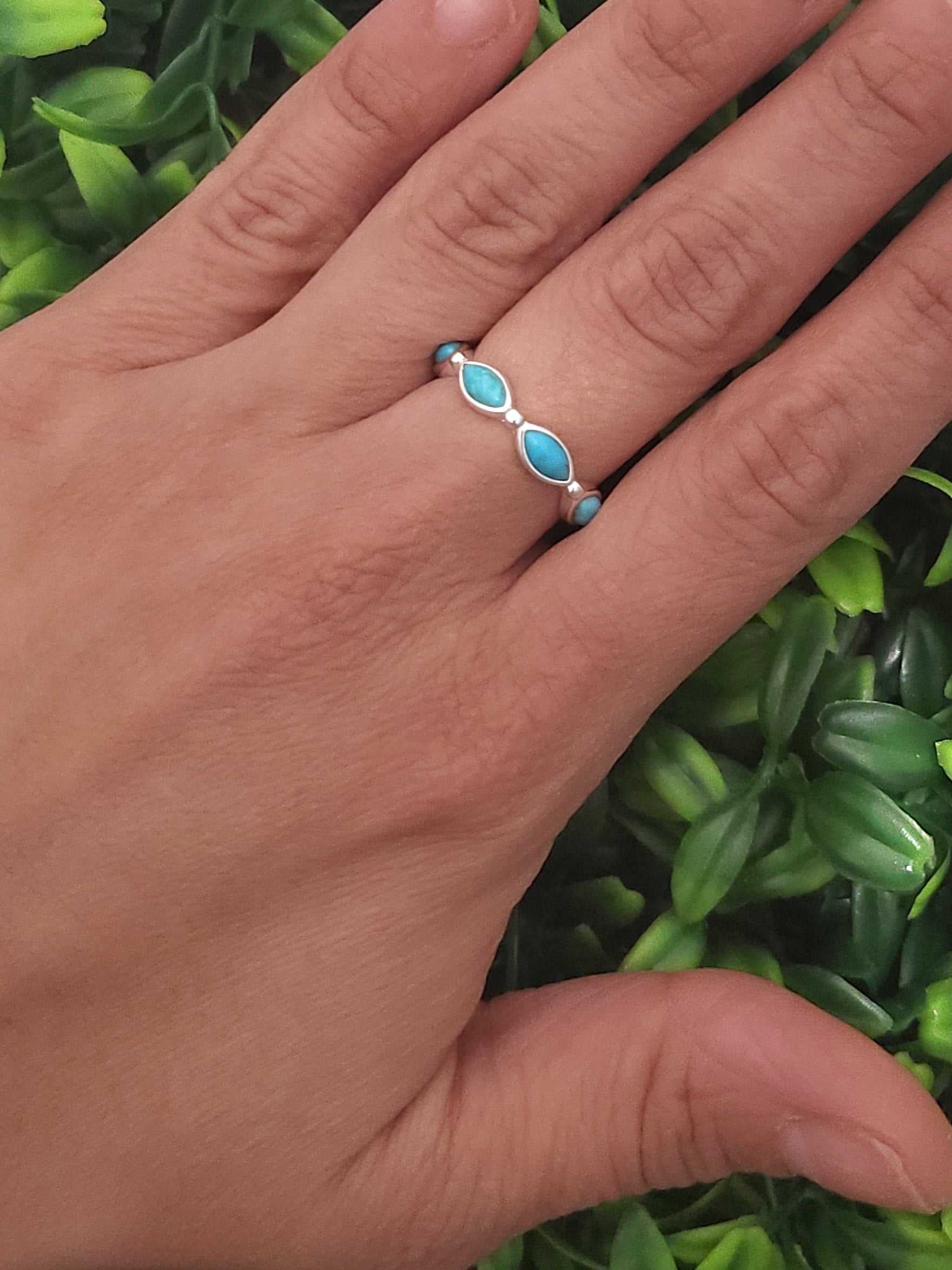 Sterling Silver Turquoise 7 Stone Infinity Stacker Band Ring – Turquoise925
