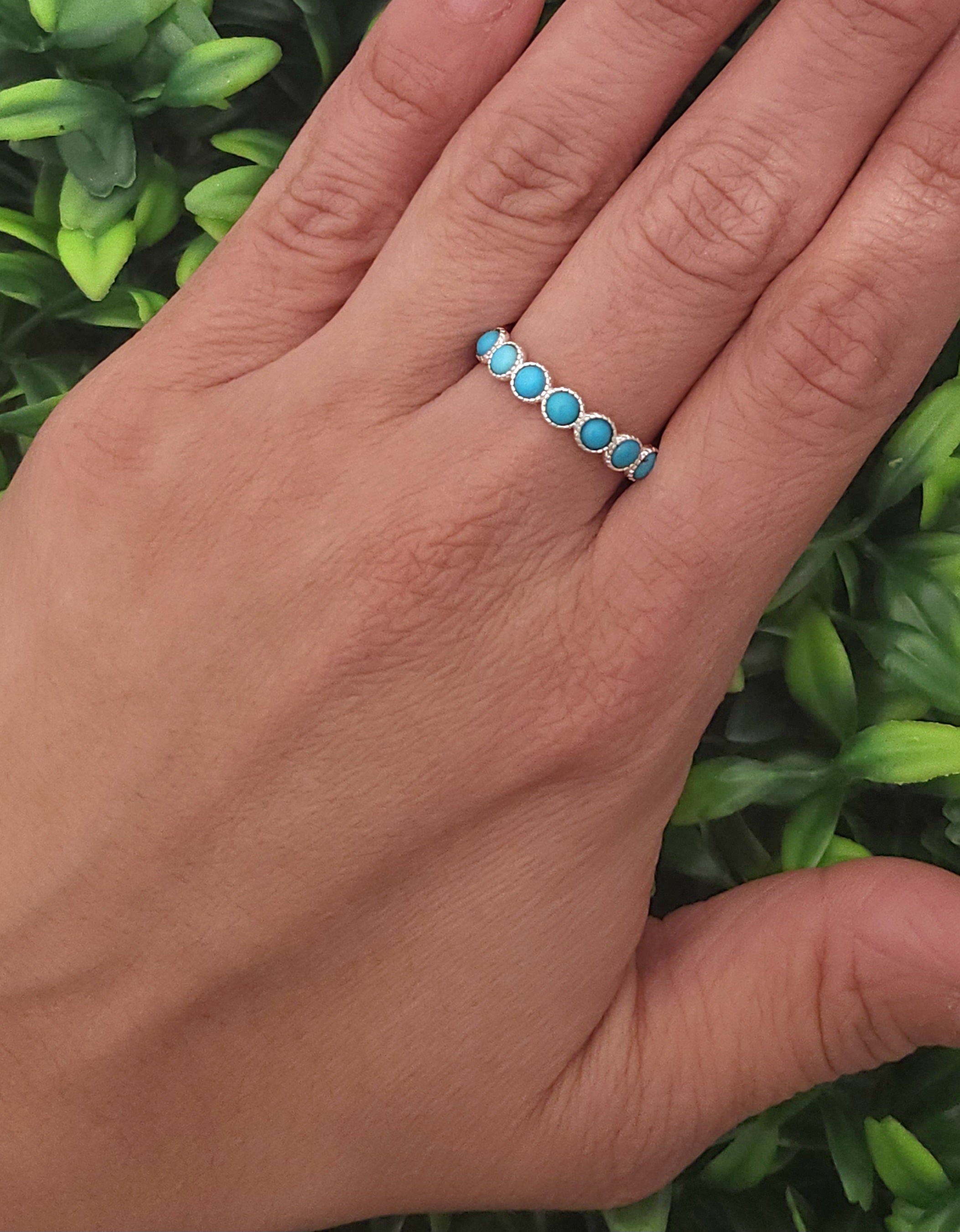 Sterling Silver Turquoise 16 Stone Infinity Stacker Band Ring ...