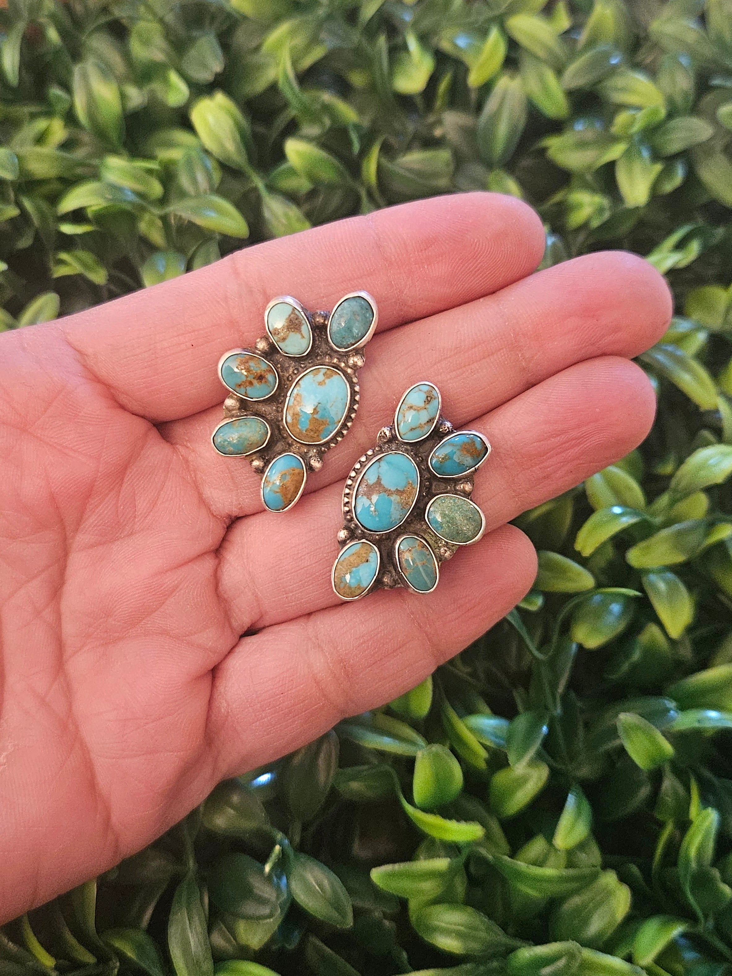 Stamped Sterling Silver Turquoise Half Cluster Earrings – Turquoise925