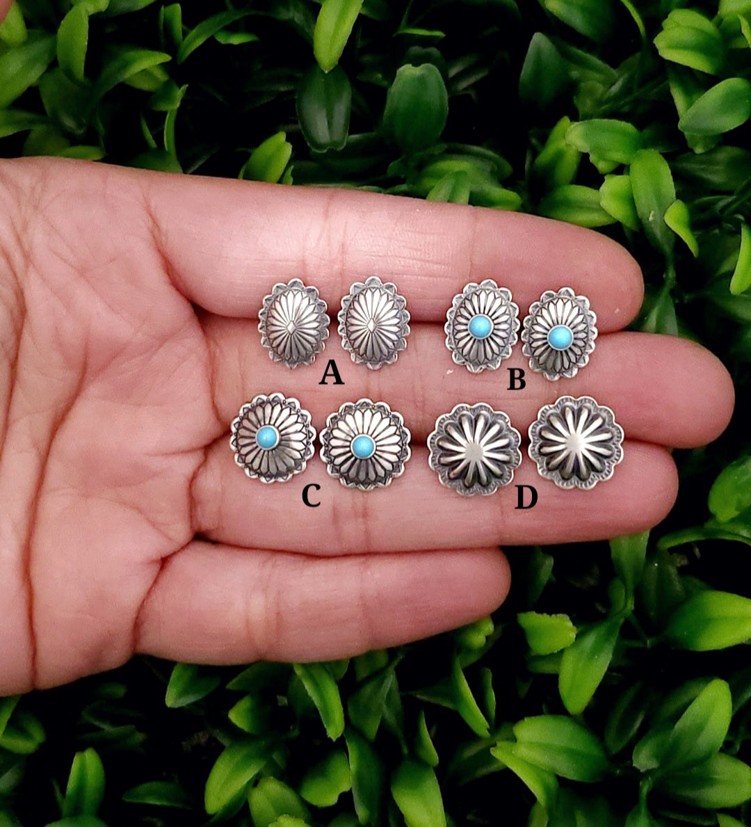 Sterling Silver Turquoise & Plain Concho Stud Earrings – Turquoise925